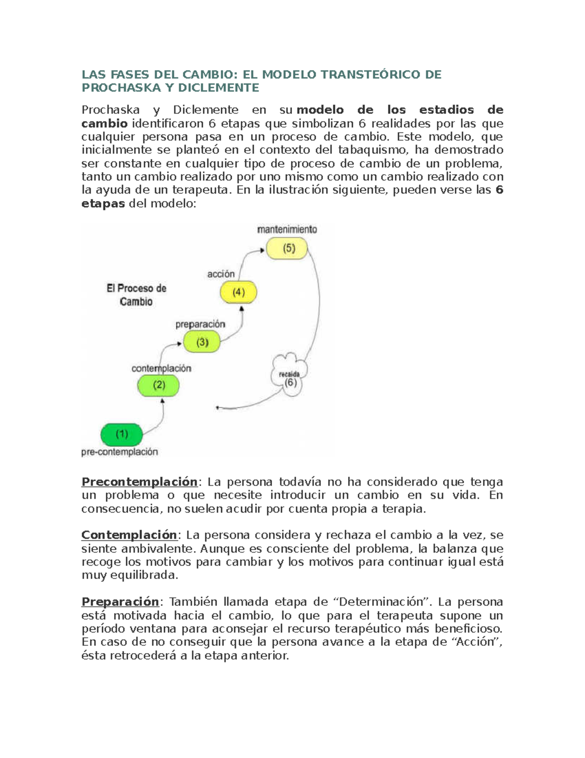 Estadios del Cambio - LAS FASES DEL CAMBIO: EL MODELO TRANSTEÓRICO DE ...