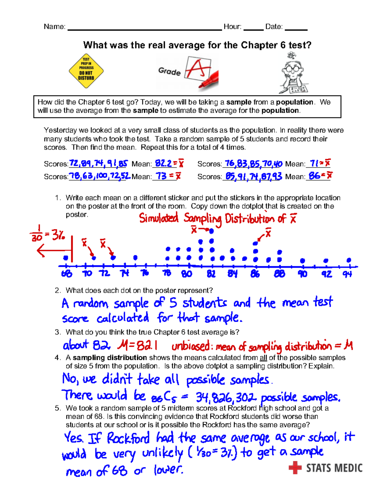 Stats Medic - Day 2 Sampling Distributions Answer Key Worksheet - Studocu