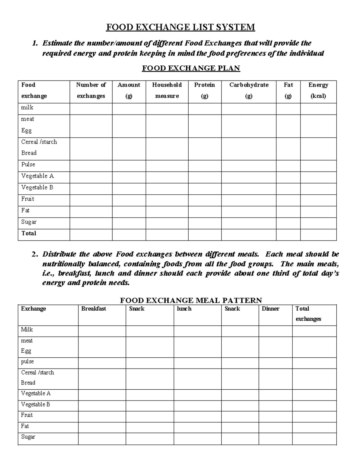 FOOD EXCHANGE LIST SYSTEM: Nutritional Meal Planning Guide - Studocu