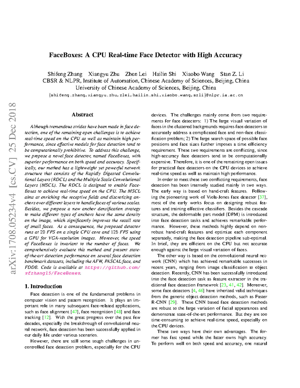 Research Paper-2 - szrdxtcfygvjubhkml;,' - FaceBoxes: A CPU Real-time Face Detector with High ...