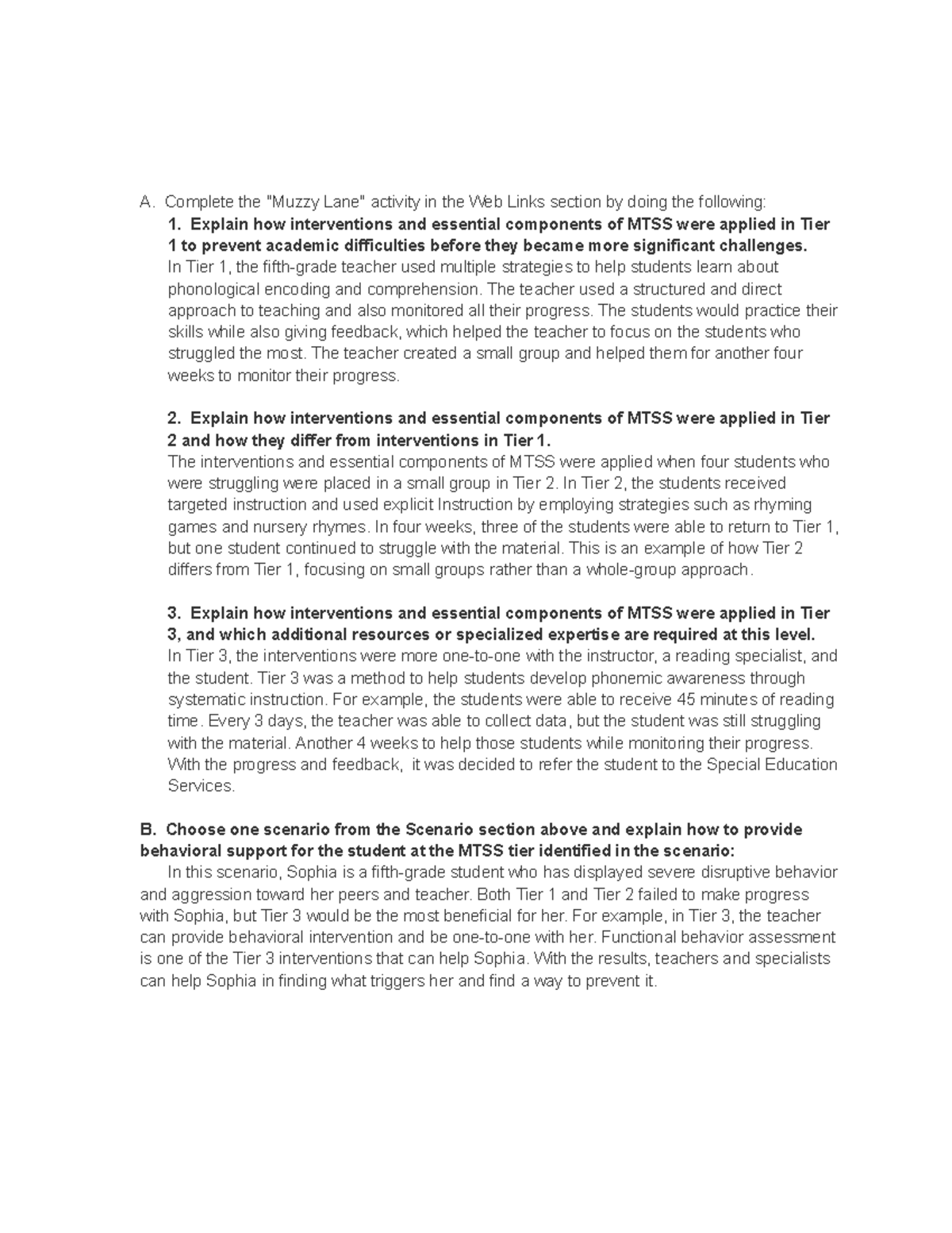 EON1 Task 1: Applying Multi-Tiered Systems of Support (MTSS) - Studocu