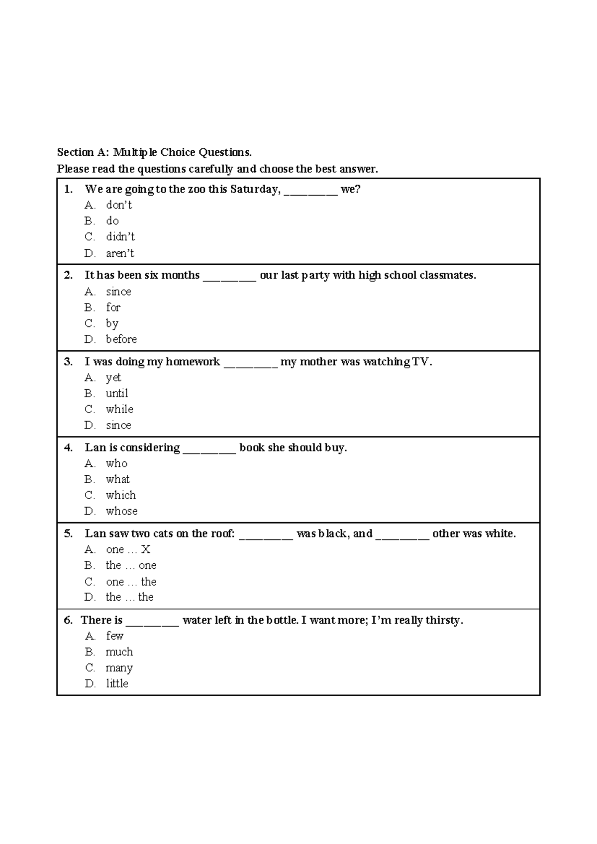 English 3-4: Section A - Multiple Choice Questions & Answers - Studocu