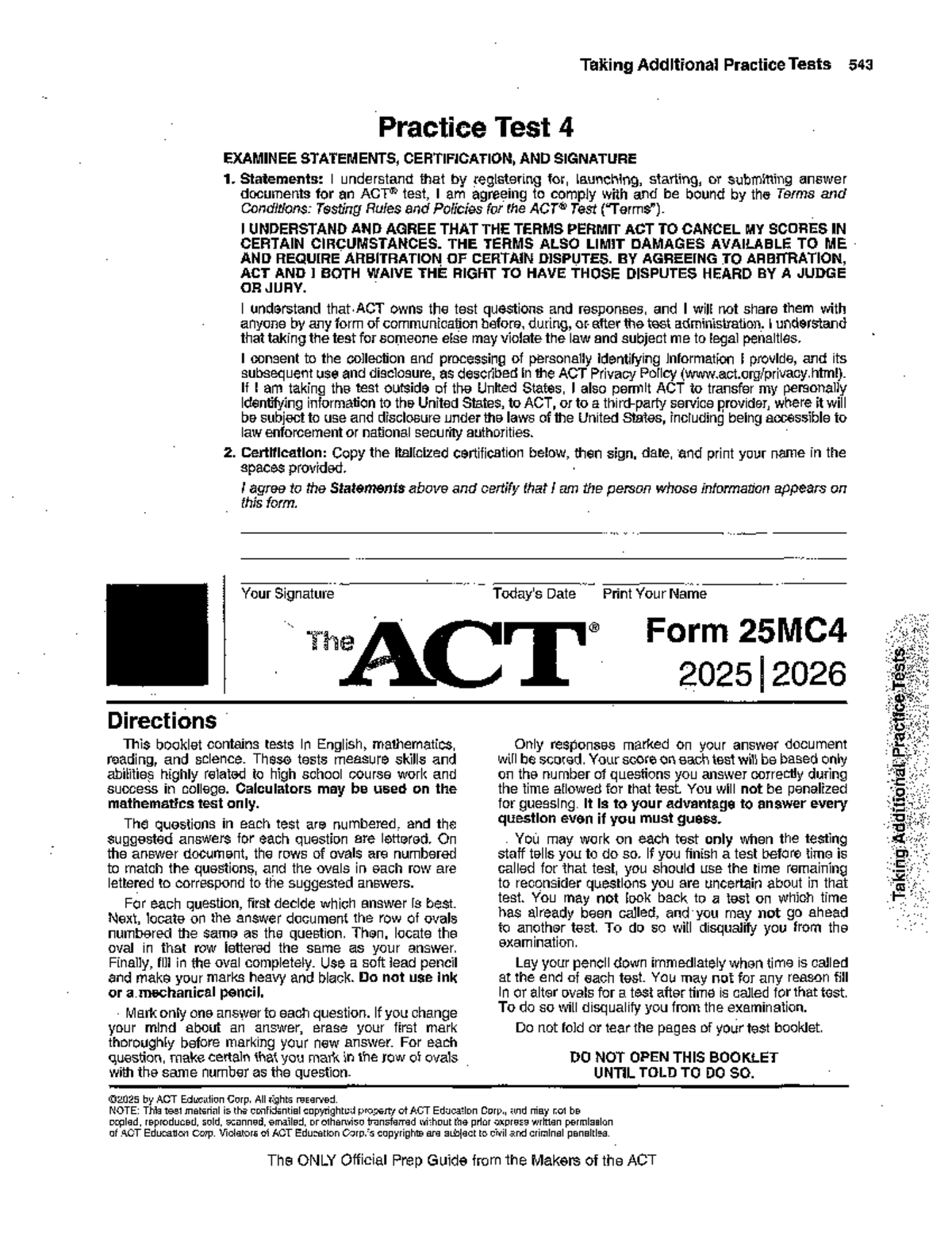 Taking Additional Practice Tests 543: Official ACT Prep Guide 2025-2026 ...
