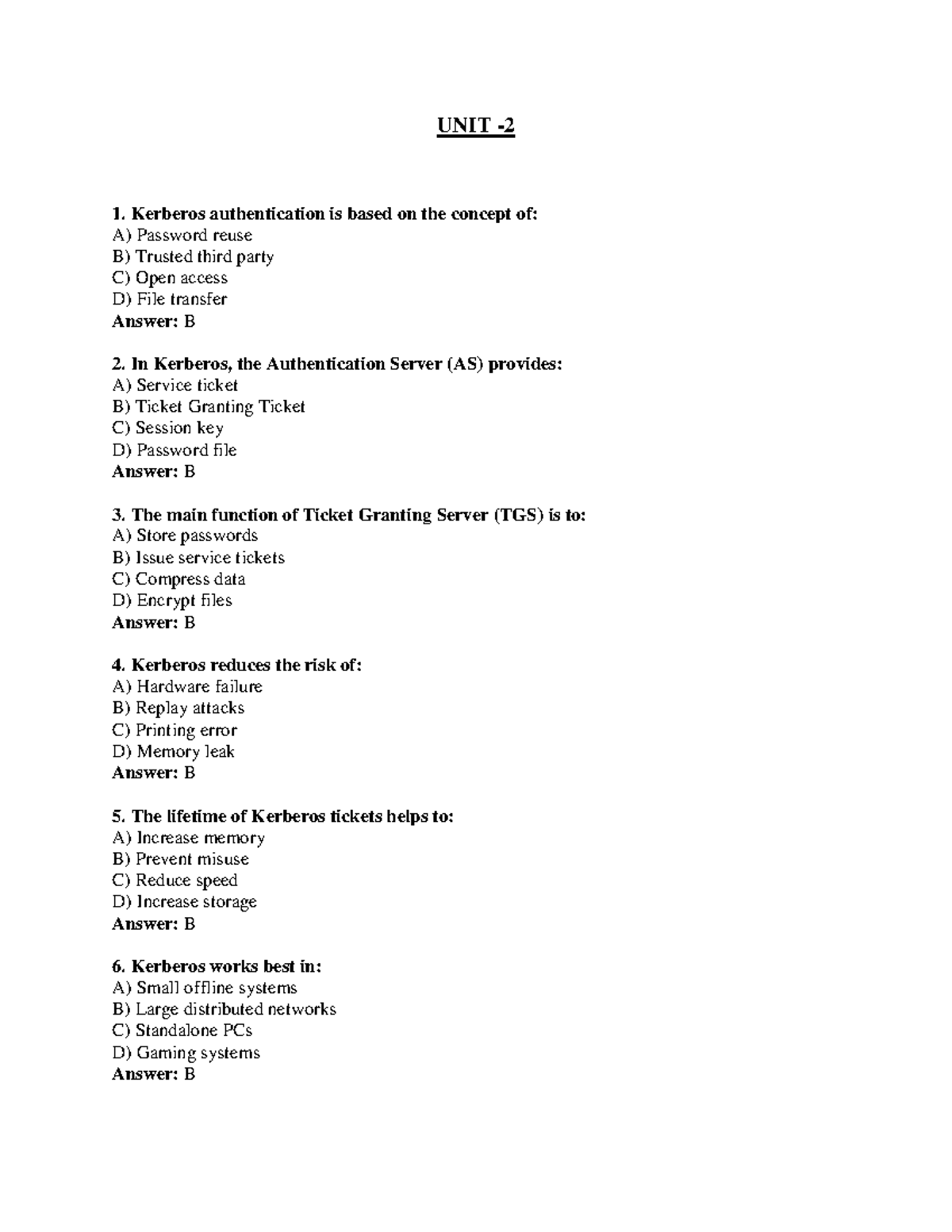 UNIT 2 MCQ - Key Questions on Network Security Concepts - Studocu