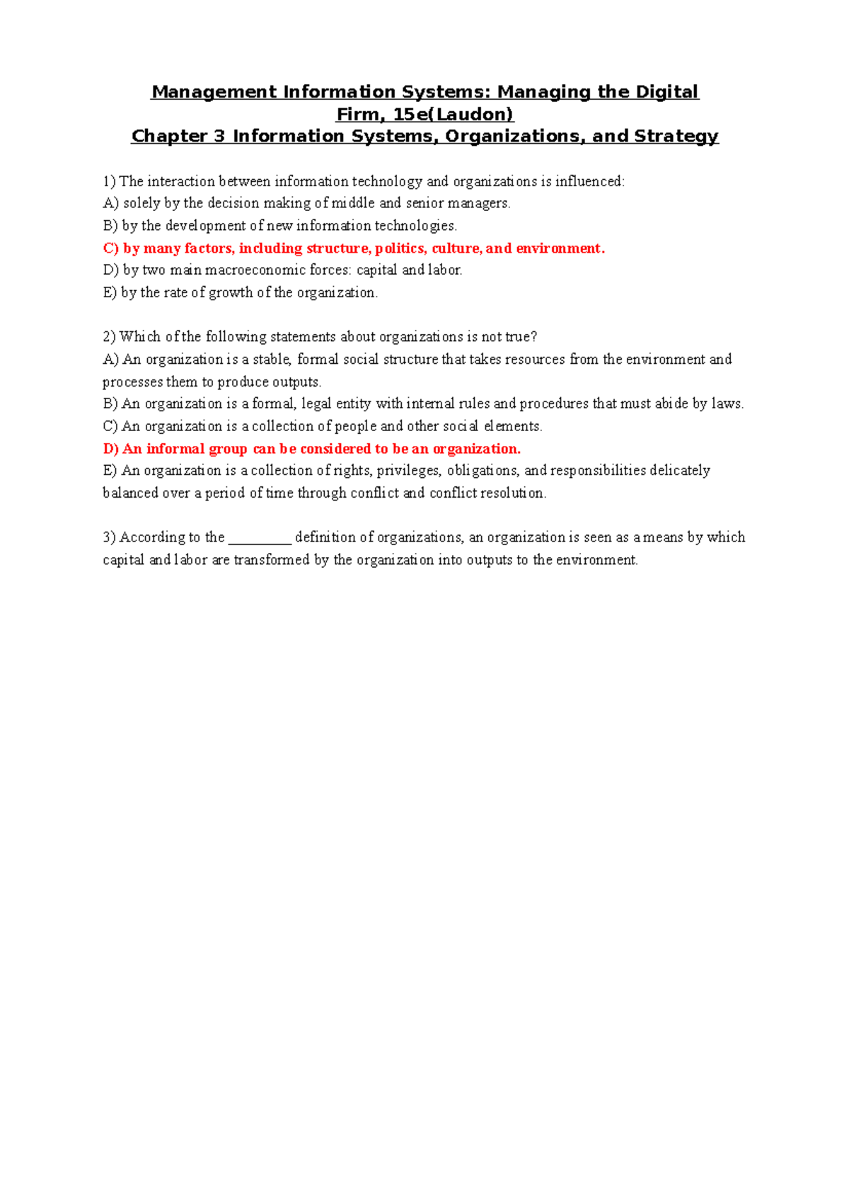 Chapter 3 Information Systems, Organizations, and Strategy - Management ...