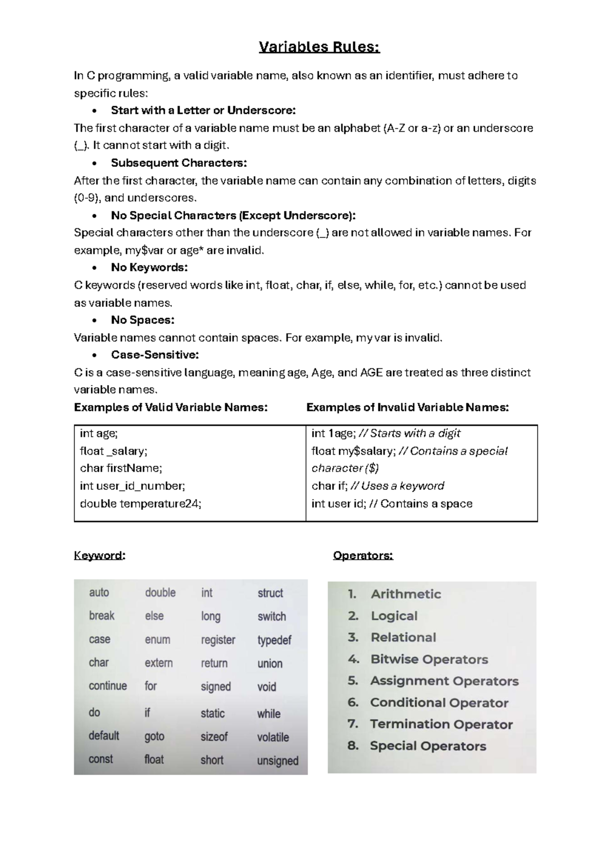 C Programming: Variable Naming Rules and Examples - Studocu