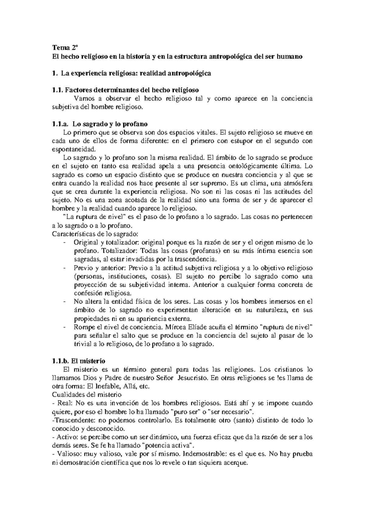 TEMA 2o - El Hecho Religioso en la Historia y la Antropología - Studocu