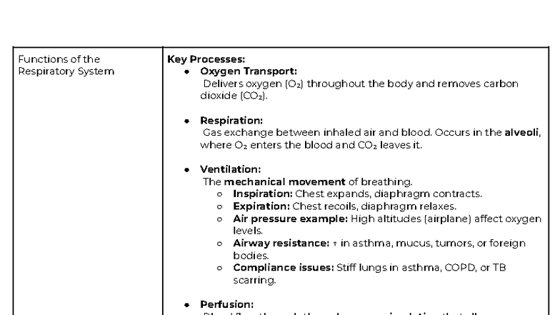 Chapter 17: Key Processes in the Respiratory System - Study Notes - Studocu