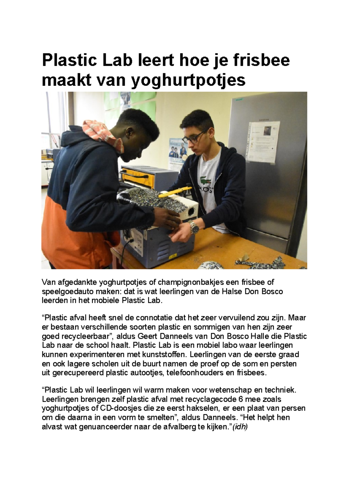 Plastic Lab: Frisbee Maken van Yoghurtpotjes en Afval - Studocu