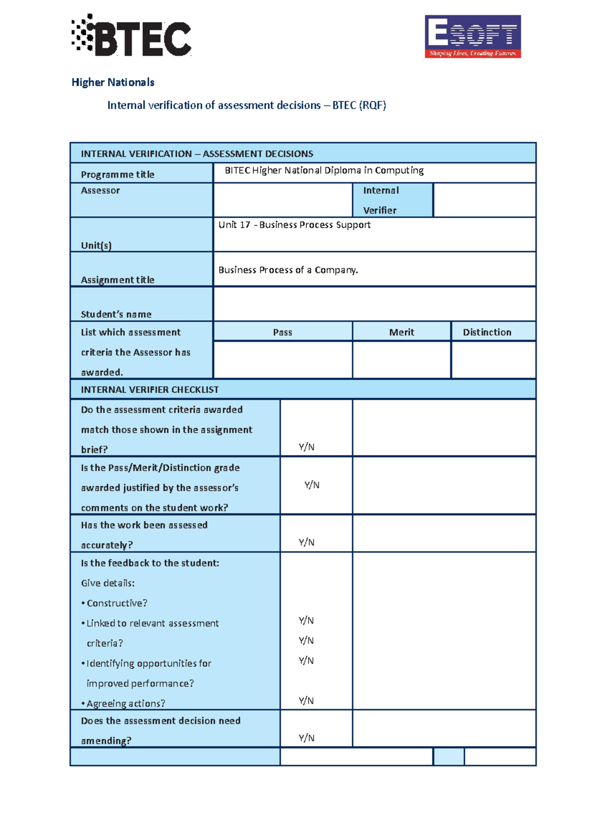 4540 - Unit 17: Business Process Support Assignment Overview (2022 ...