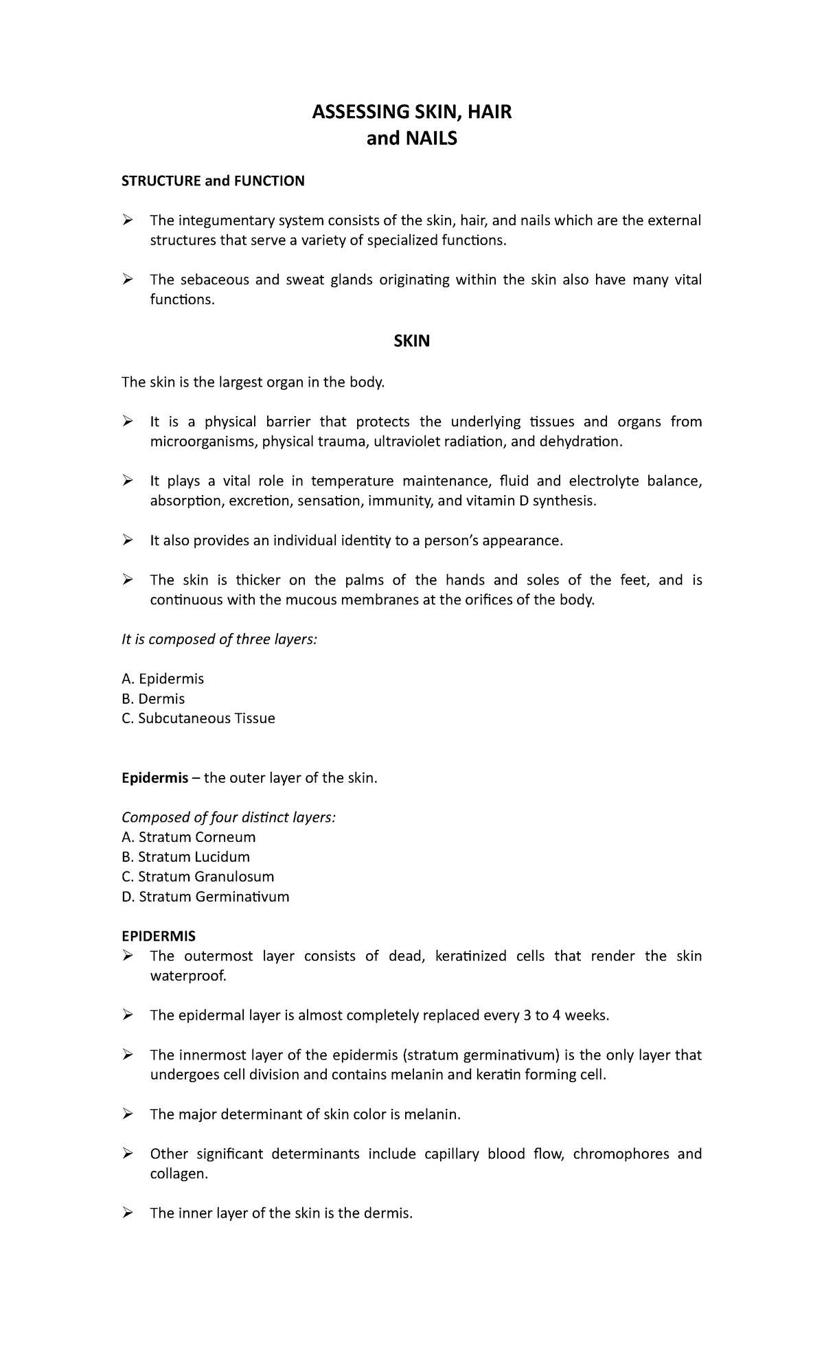 Assessing SKIN - study notes - ASSESSING SKIN, HAIR and NAILS STRUCTURE ...