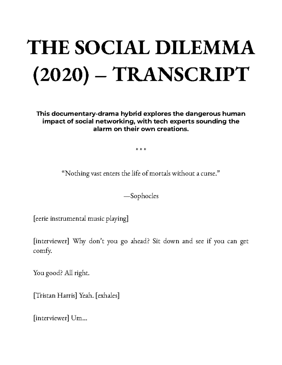 Soc 101 – Final Exam Notes on "The Social Dilemma" (2020) Transcript ...