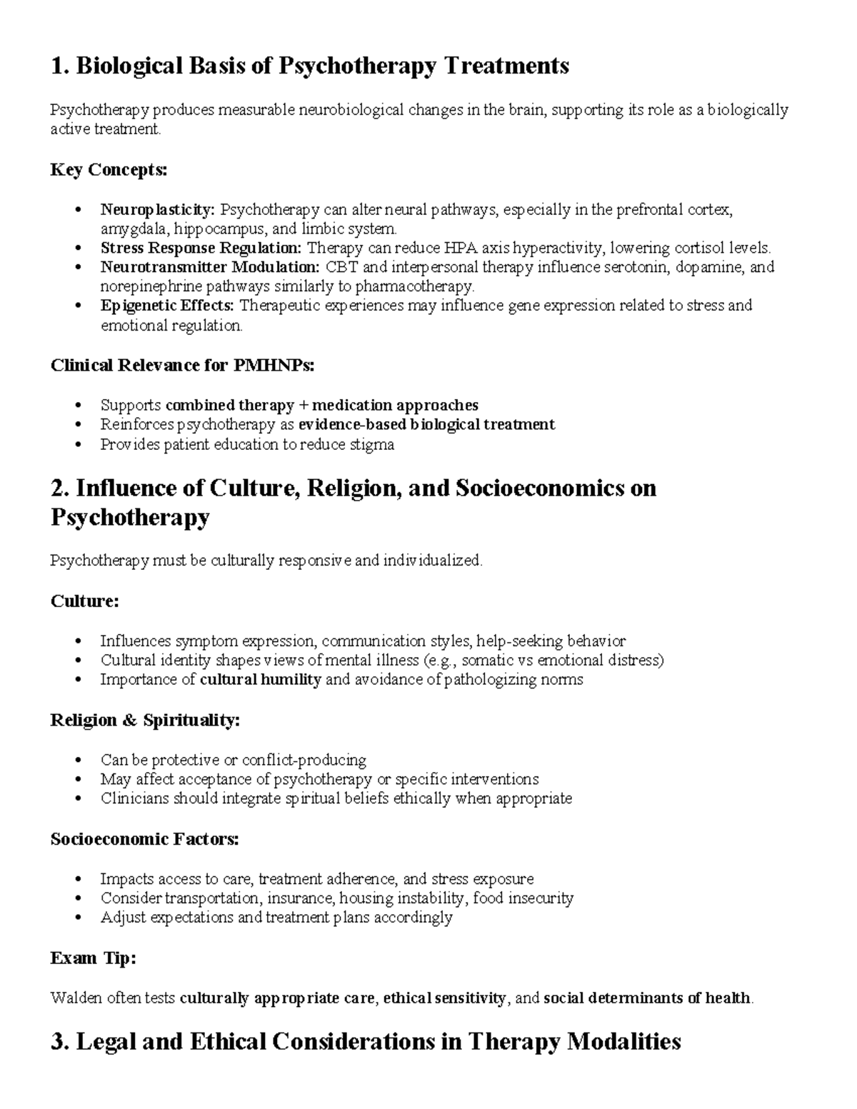 NURS 6645 Study Guide: Psychotherapy Treatments & Cultural ...