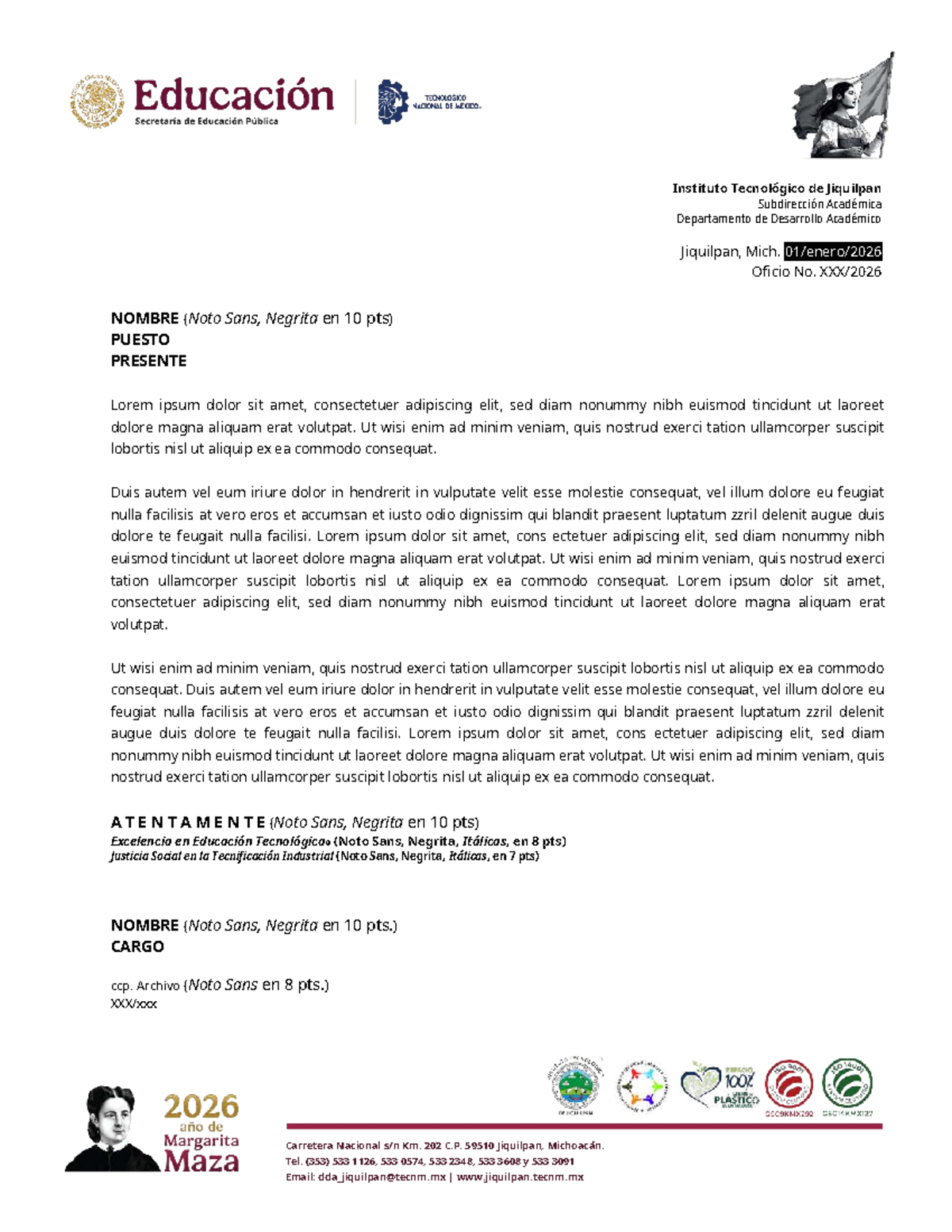 Oficio Importante No Xxx 2026 Instituto Tecnológico De Jiquilpan
