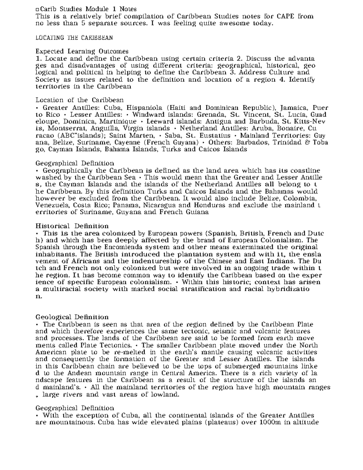 CAPE Caribbean Studies Module 1: Society, Culture, and History Notes ...