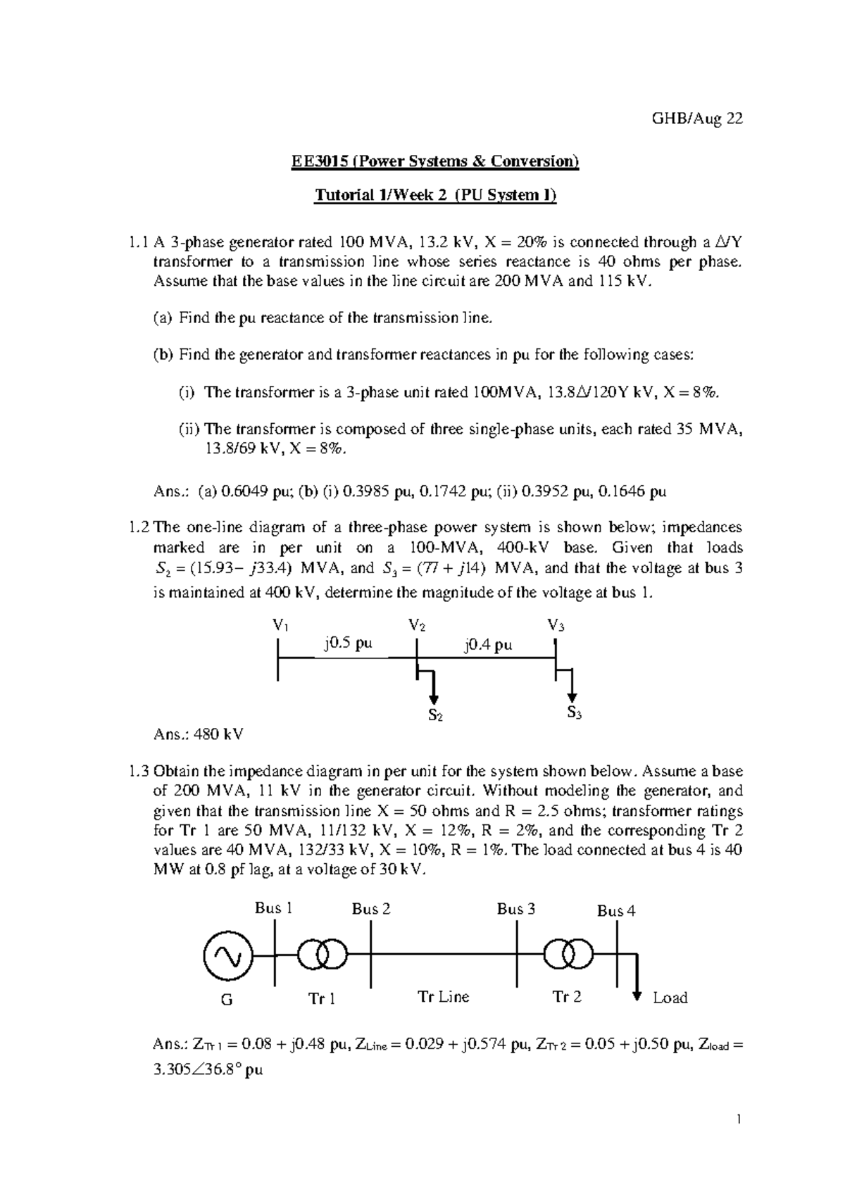 EE3015 Tutorial Compilation: Power Systems & Conversion Insights - Studocu