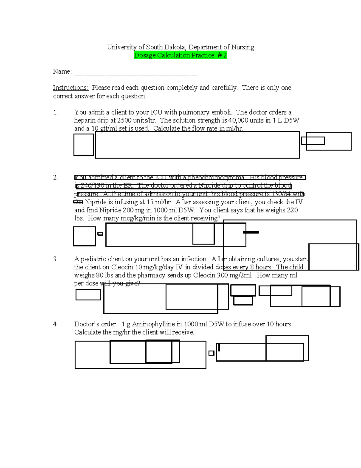 N286 Dosage Calculation Practice 2: ICU Medication Dosing Guide - Studocu