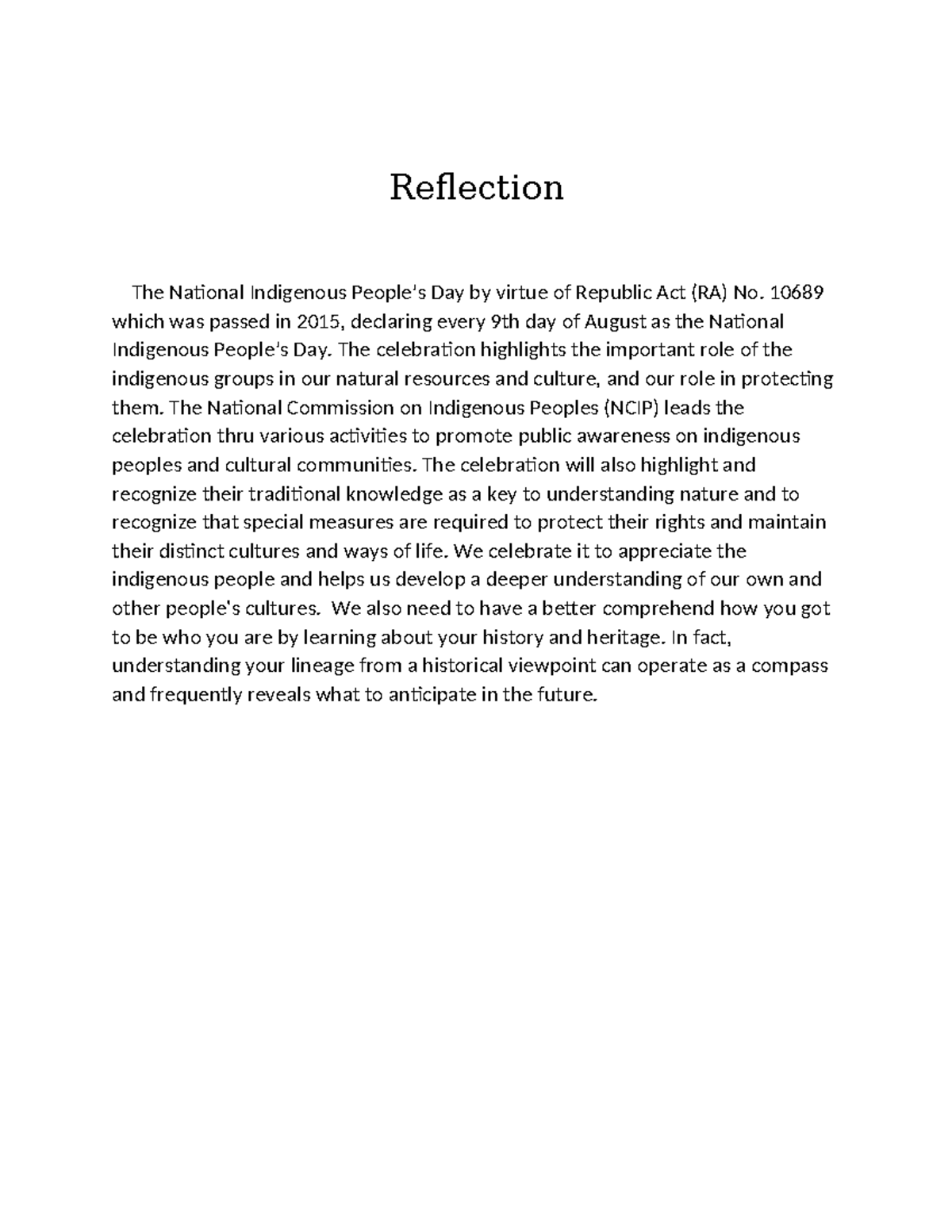 Reflection - Reflection The National Indigenous People’s Day by virtue ...