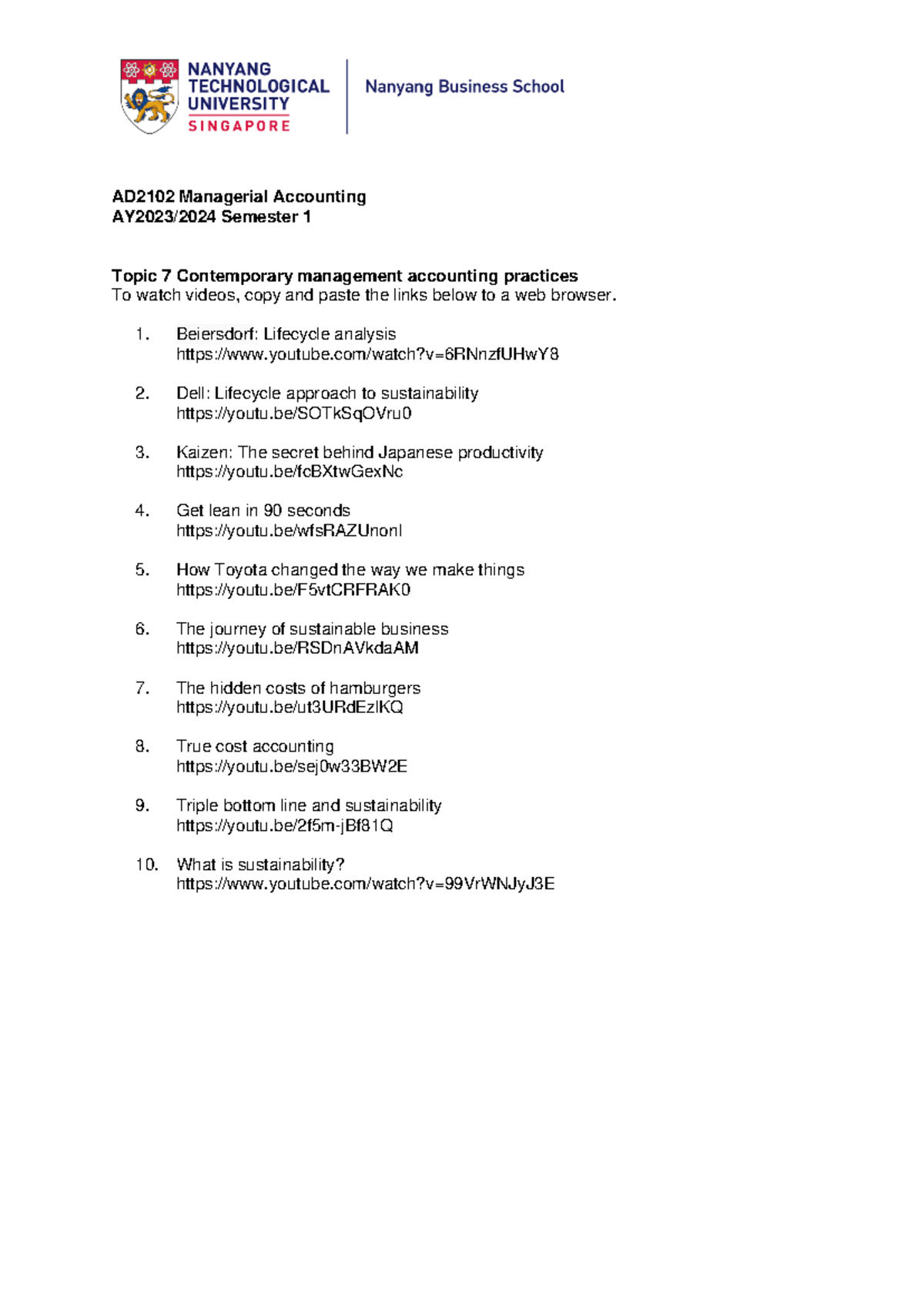 Topic 7 Contemporary management accounting practices - 1. Beiersdorf ...