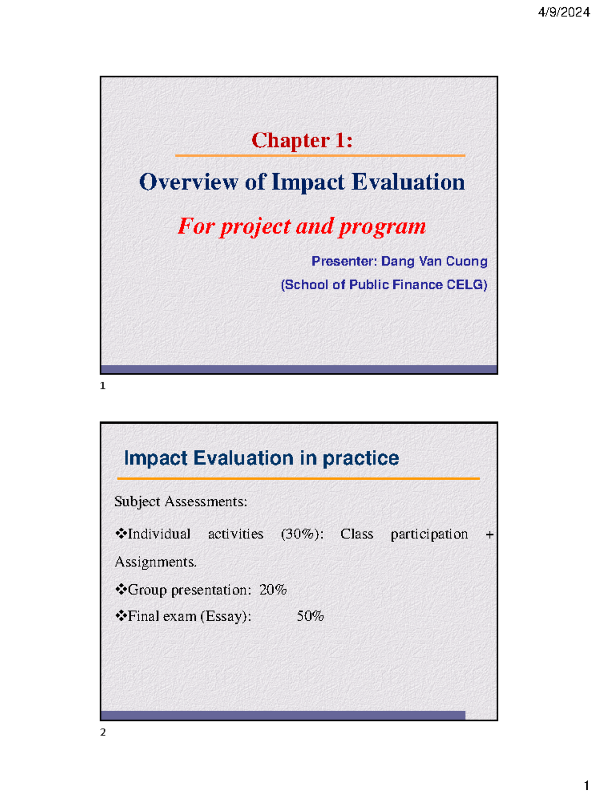 Chapter 1: Overview of Impact Evaluation (PUBF 101) - Studocu