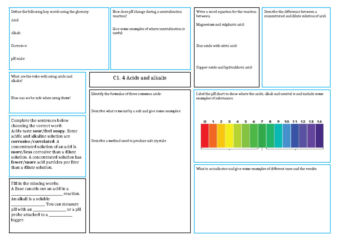 C1 - Chemistry Lecture Notes: Acids & Alkalis Overview - Studocu