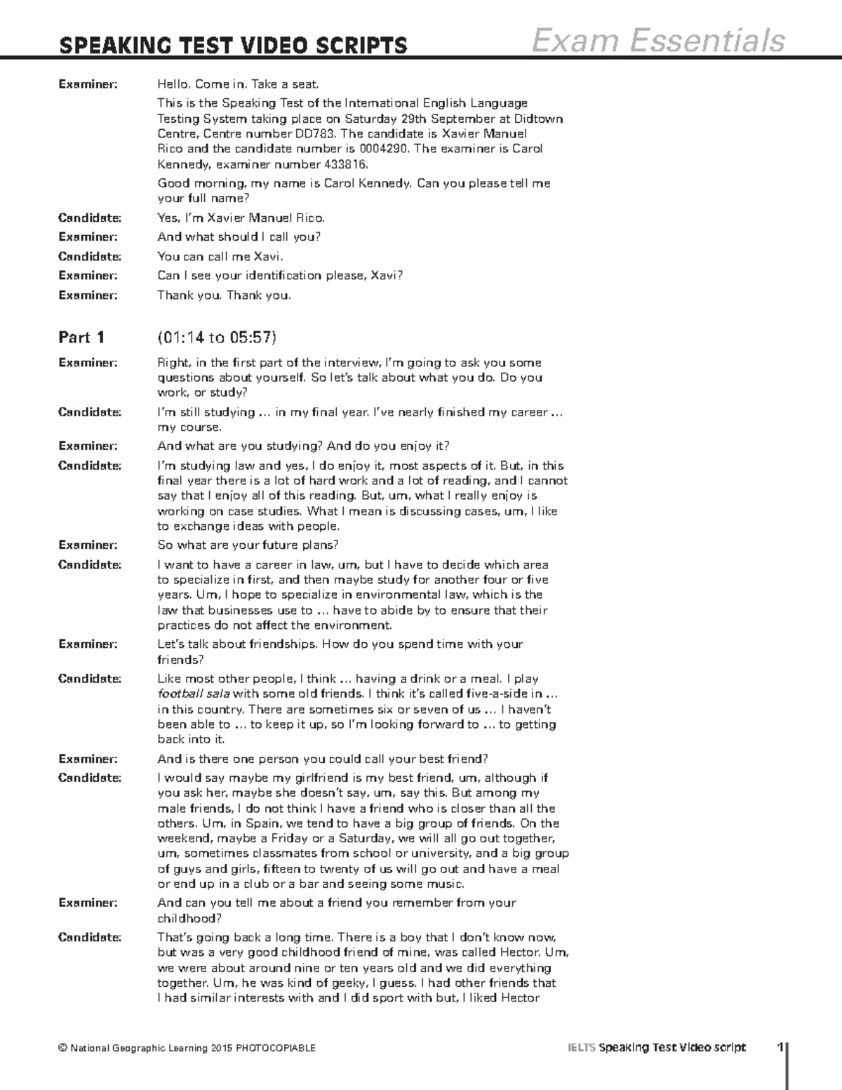 IELTS Speaking Test: Video Overview and Key Scripts - Studocu