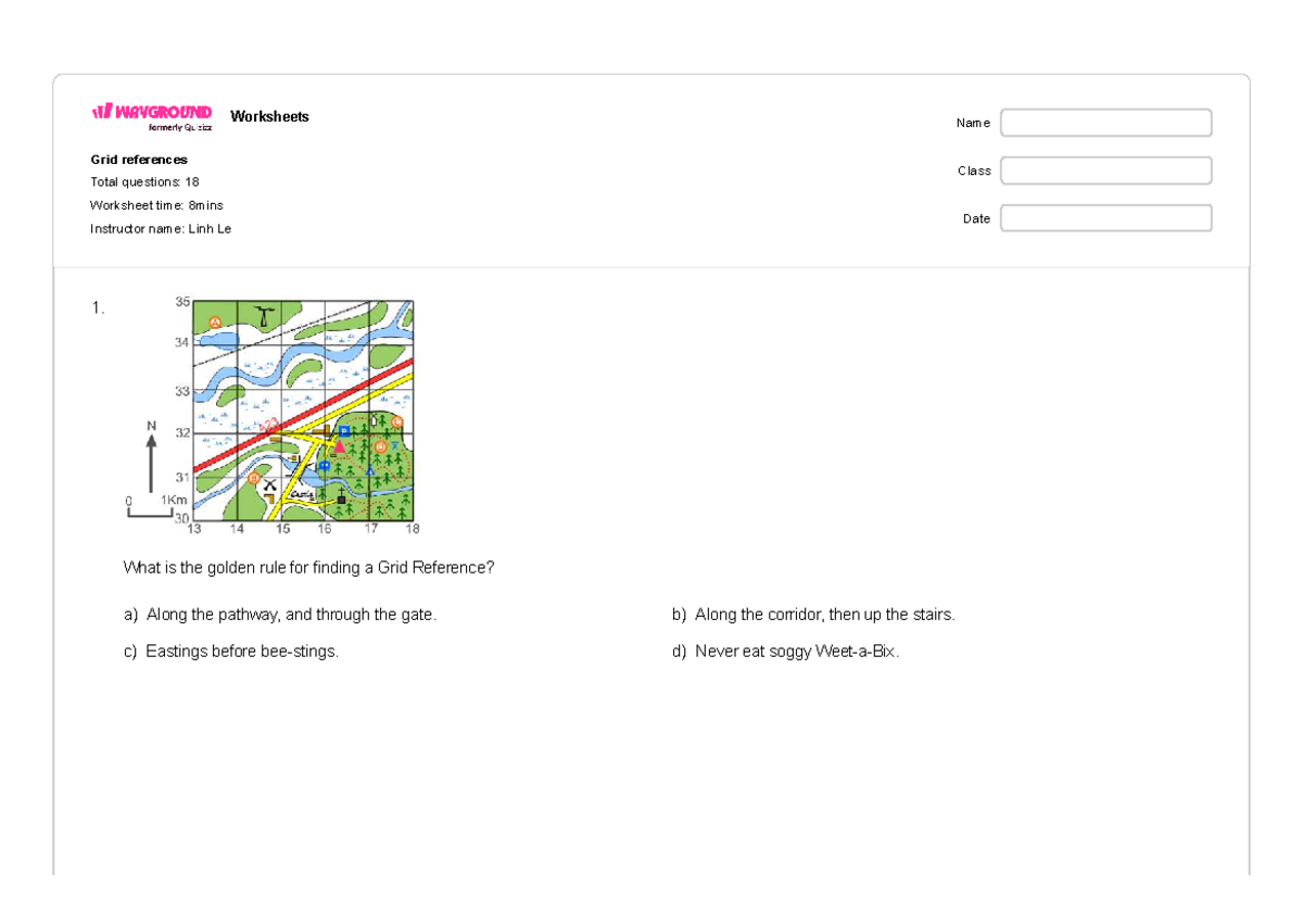 Year 9 Geography Skills Test 5: Grid References Worksheet - Studocu