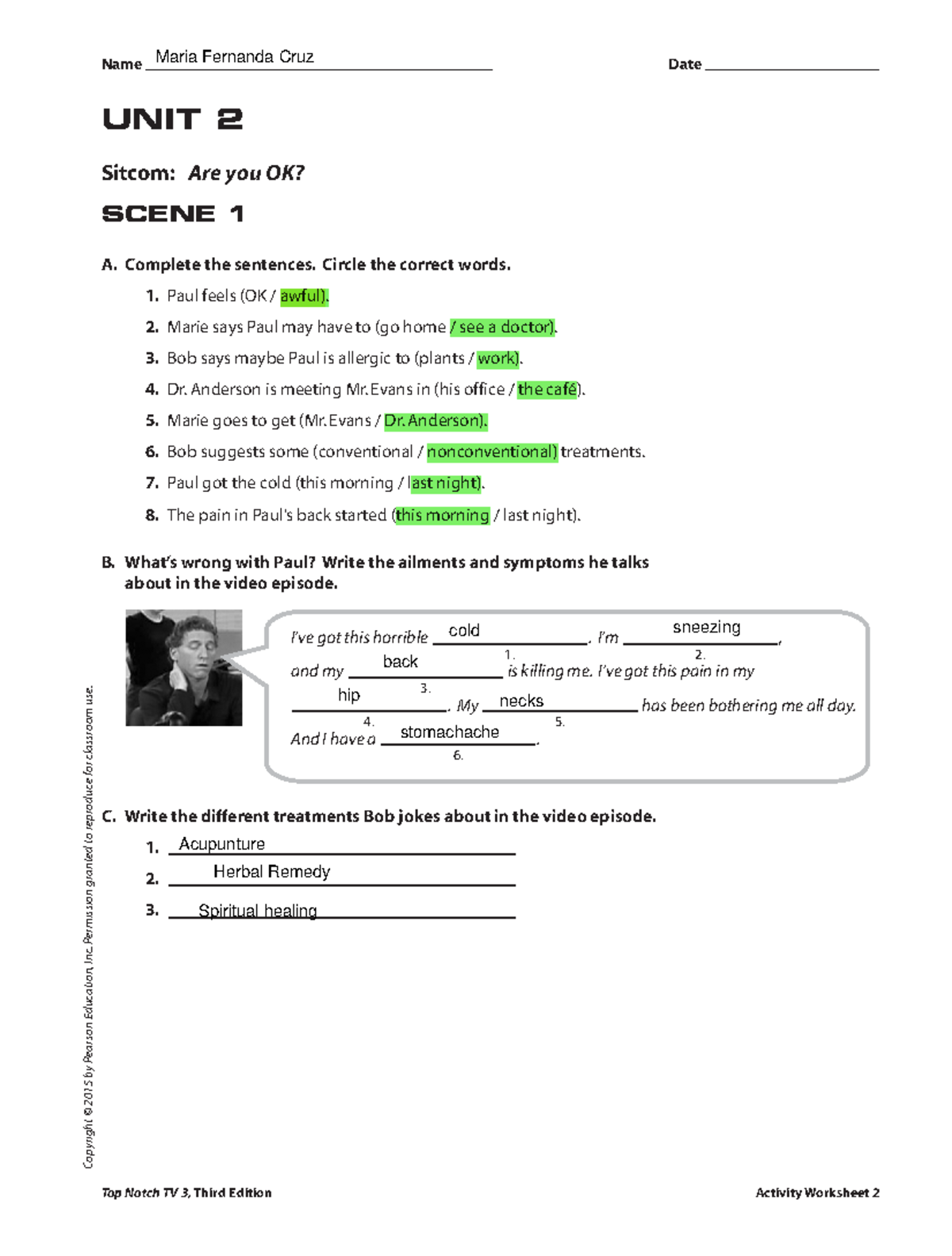 UNIT 2 Sitcom Activity Notes for Top Notch 3 - Studocu