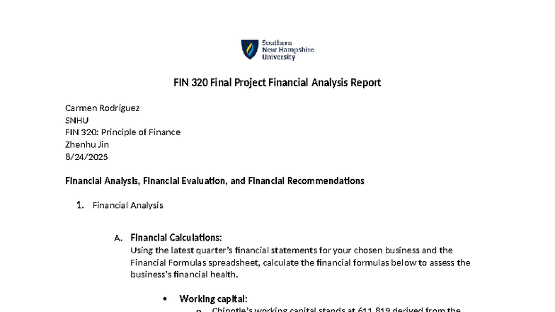 FIN 320 Final Project: Comprehensive Financial Analysis of Chipotle ...