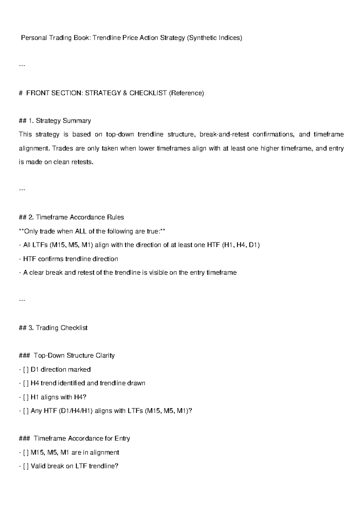 Trendline Trading Book: Price Action Strategy & Checklist - Studocu
