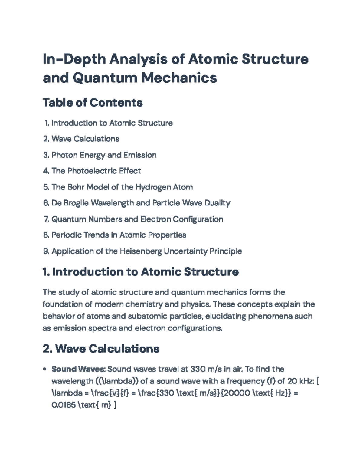 Final Exam Review: Atomic Structure & Quantum Mechanics (Course Code ...
