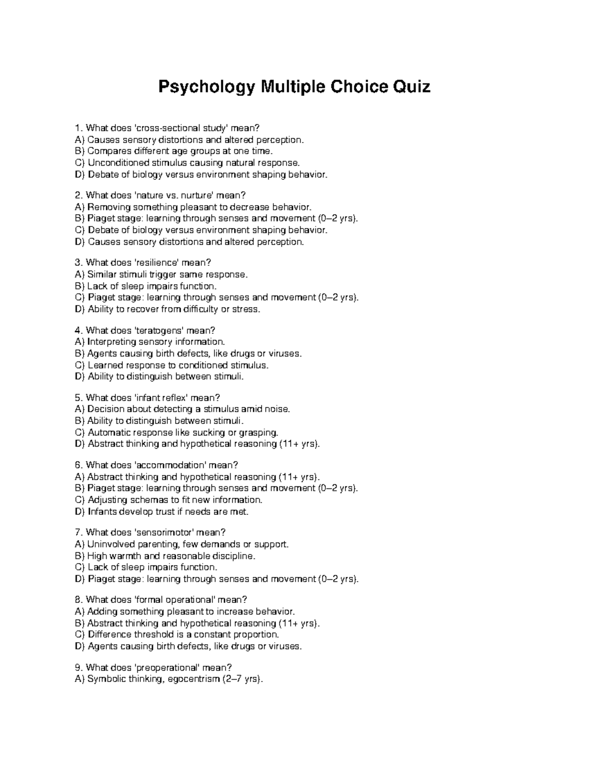 Psychology Quiz (PSY101): Concepts of Learning & Development - Studocu