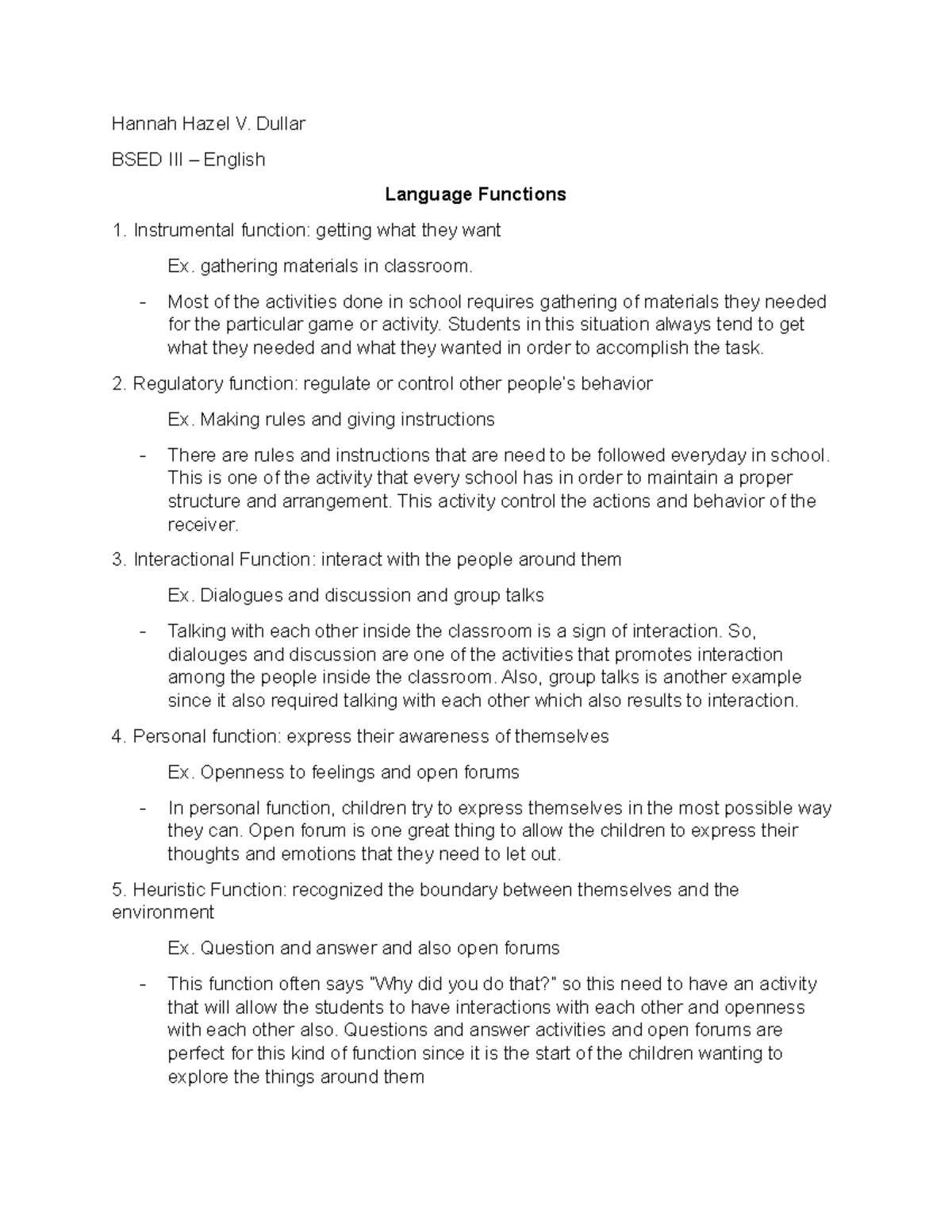 Language functions and examples by Michael Halliday - Hannah Hazel V ...