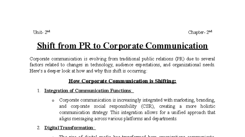 Shift from PR to Corporate Communication: Trends & Insights-O - Studocu