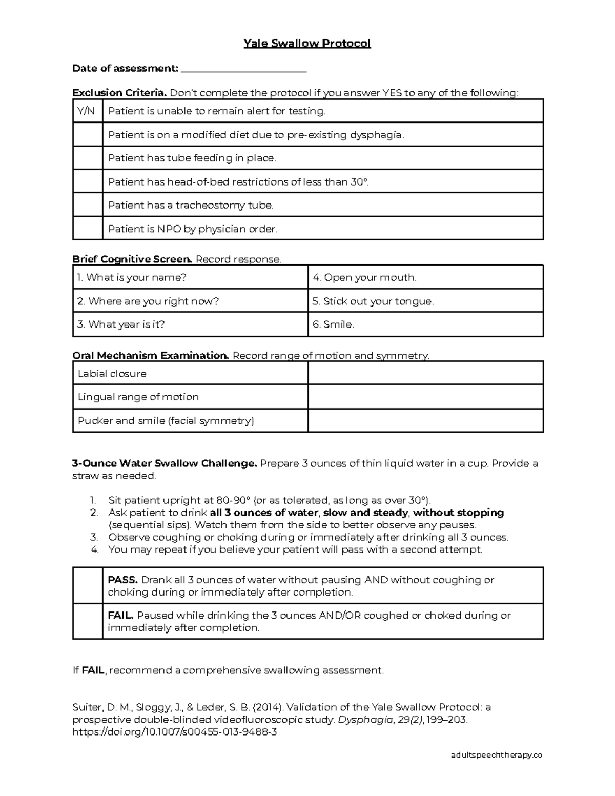 Yale Swallow Protocol Assessment Guide for Dysphagia Evaluation - Studocu