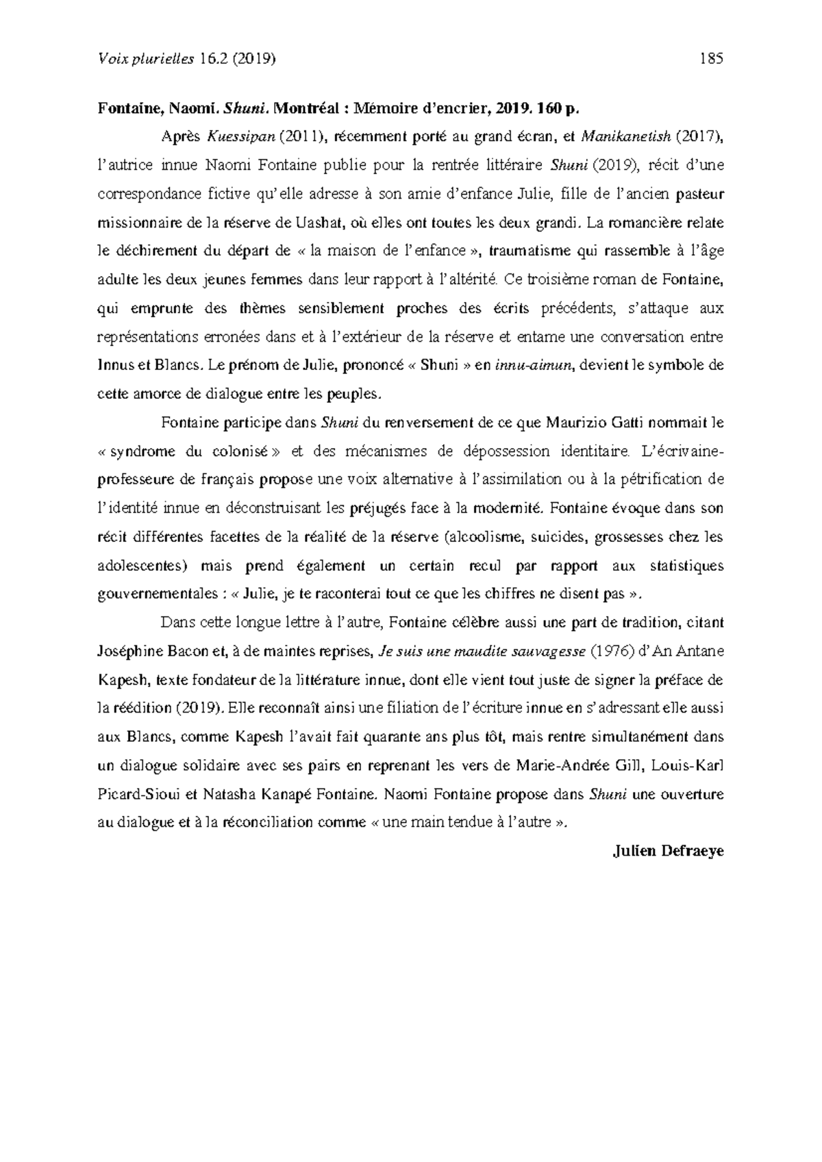 Analyse de "Shuni" de Naomi Fontaine - Voix plurielles 16.2 (2019 ...