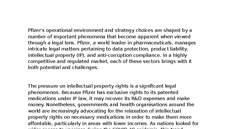 Mini Report - Week 8: Legal Challenges in Pfizer's Strategy Choices ...