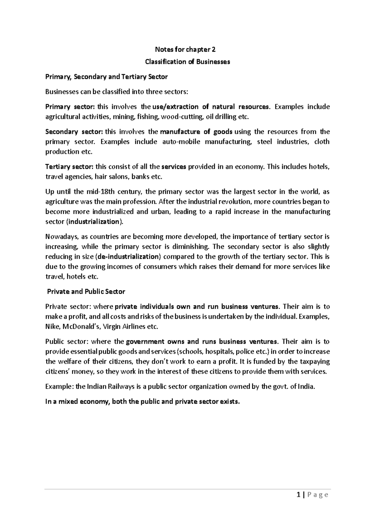 Chapter 2 Notes: Classification of Businesses (Primary, Secondary ...