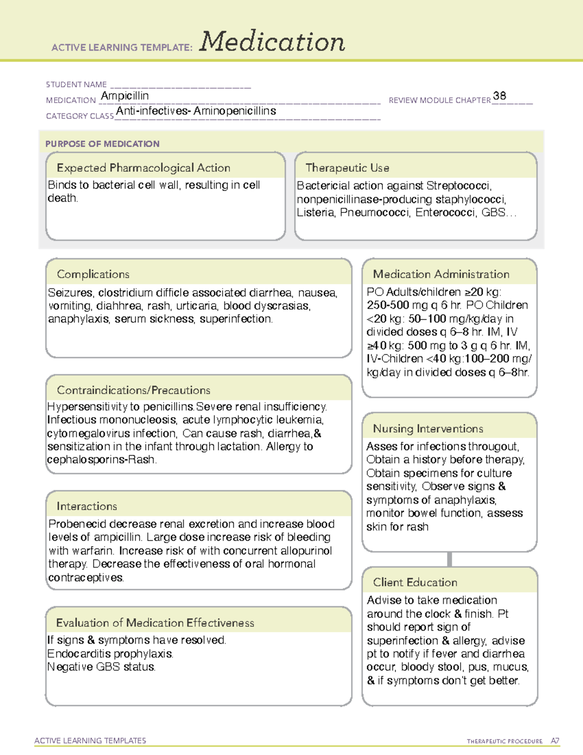 Ampicillin for GBS - OB nursing - ACTIVE LEARNING TEMPLATES TherapeuTic ...