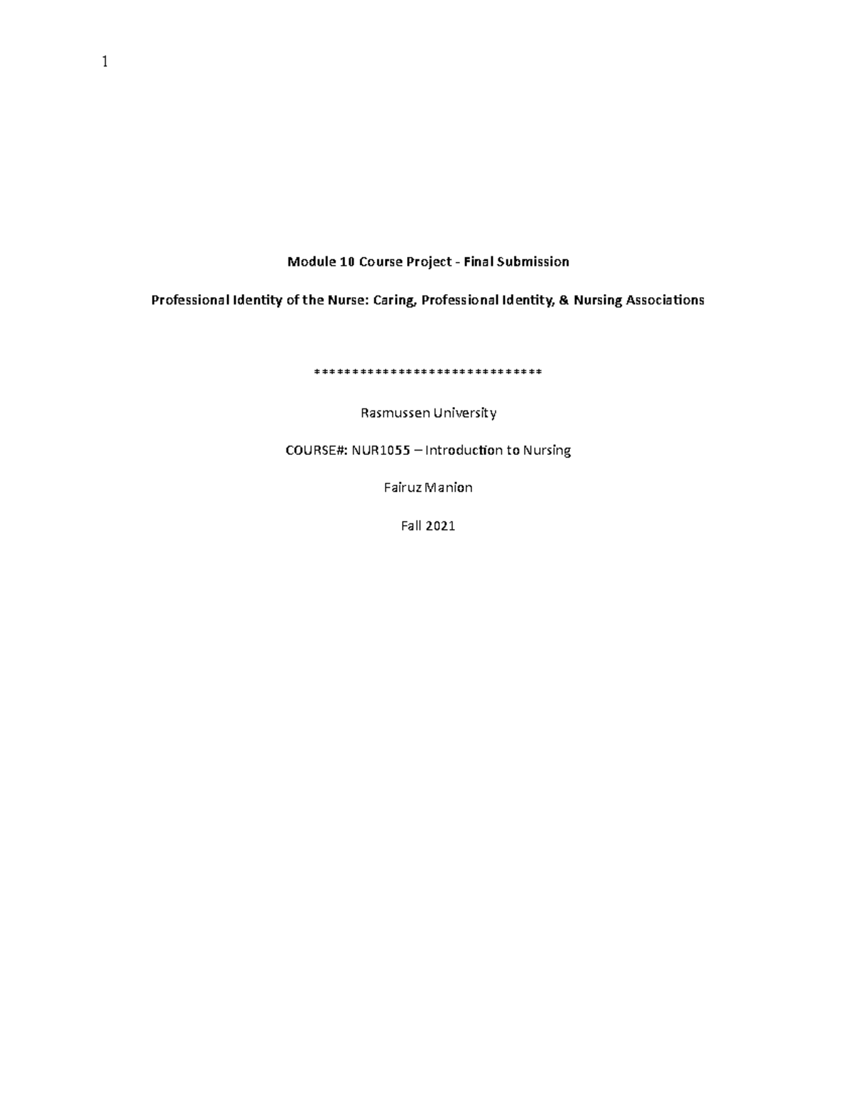 NUR1055 Module 10 Course Project Final - Module 10 Course Project ...