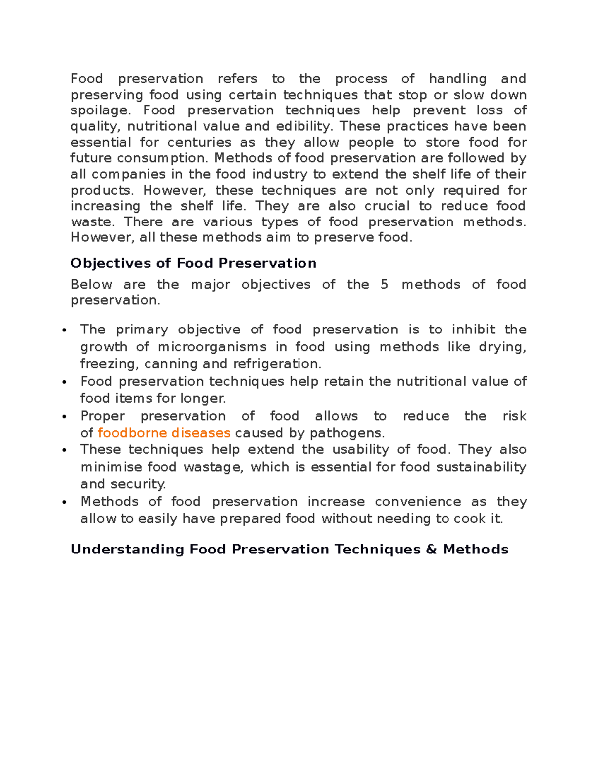 Food Preservation Techniques: Methods and Objectives Explained - Studocu
