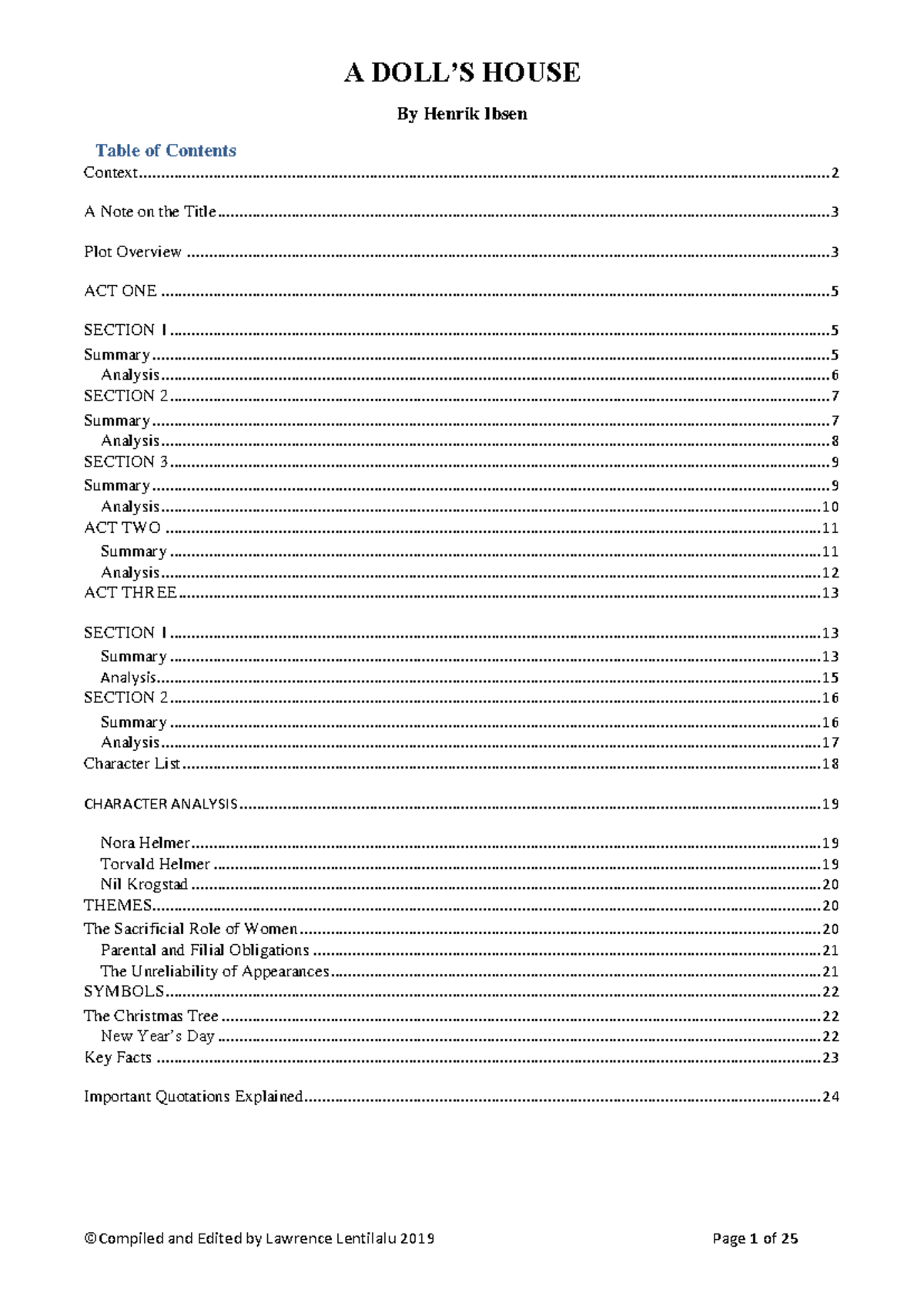 A Doll's House Notes and Analysis - A DOLL’S HOUSE By Henrik Ibsen ...