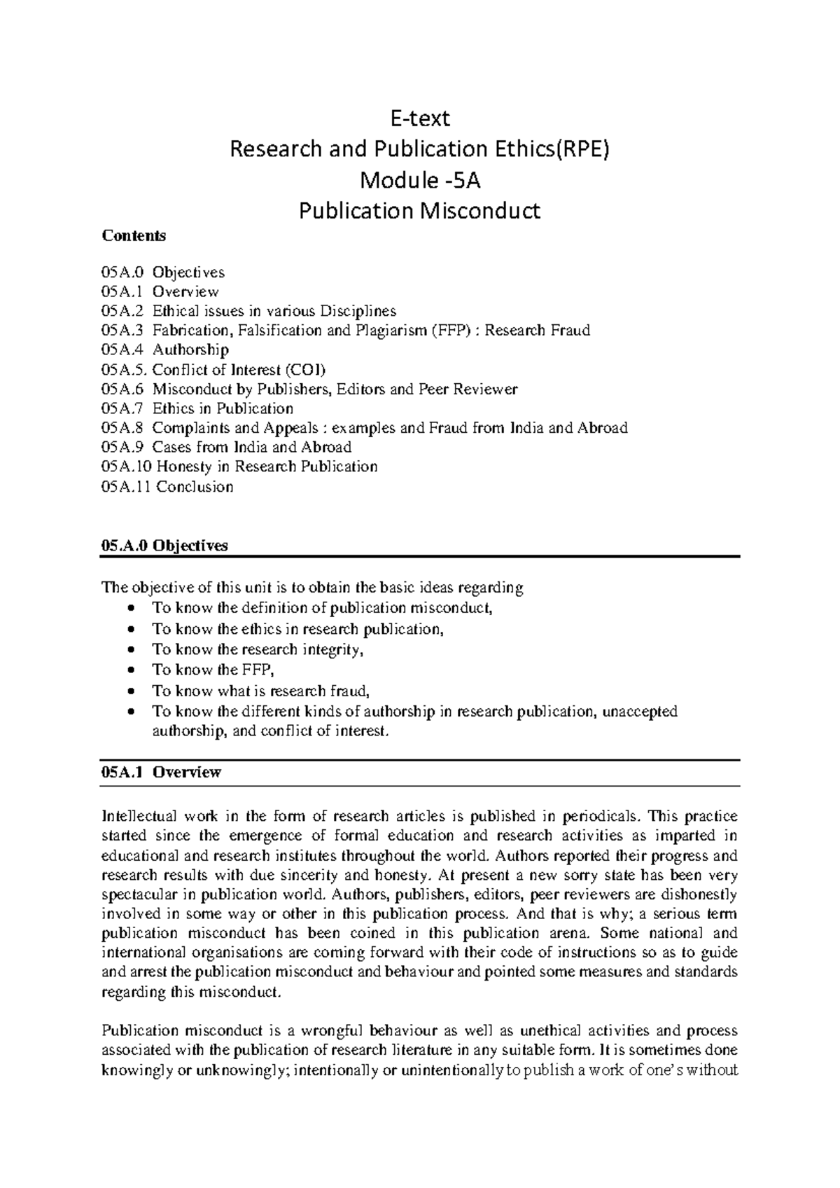 Research and Publication Ethics (RPE): Understanding Misconduct and ...