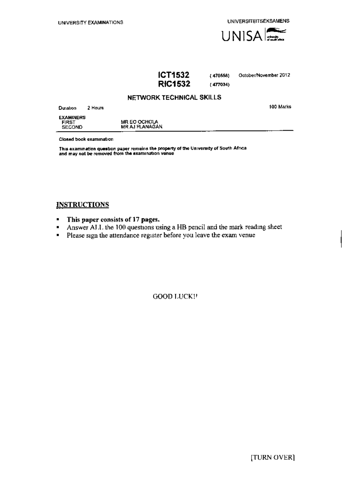 ICT1532 2012 10 E 1 - previous exams - ICT1521 - Studocu