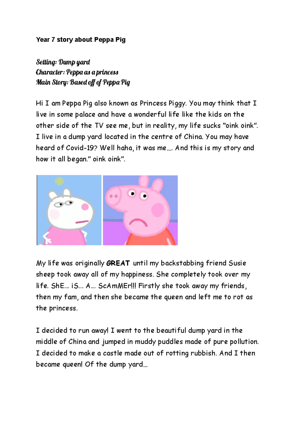 Year 7 Creative Writing: Peppa Pig Story Draft - Studocu