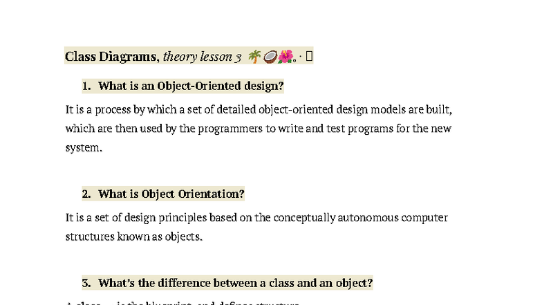 INF2011 Class Diagrams: Theory Lesson 3 Revision Notes - Studocu