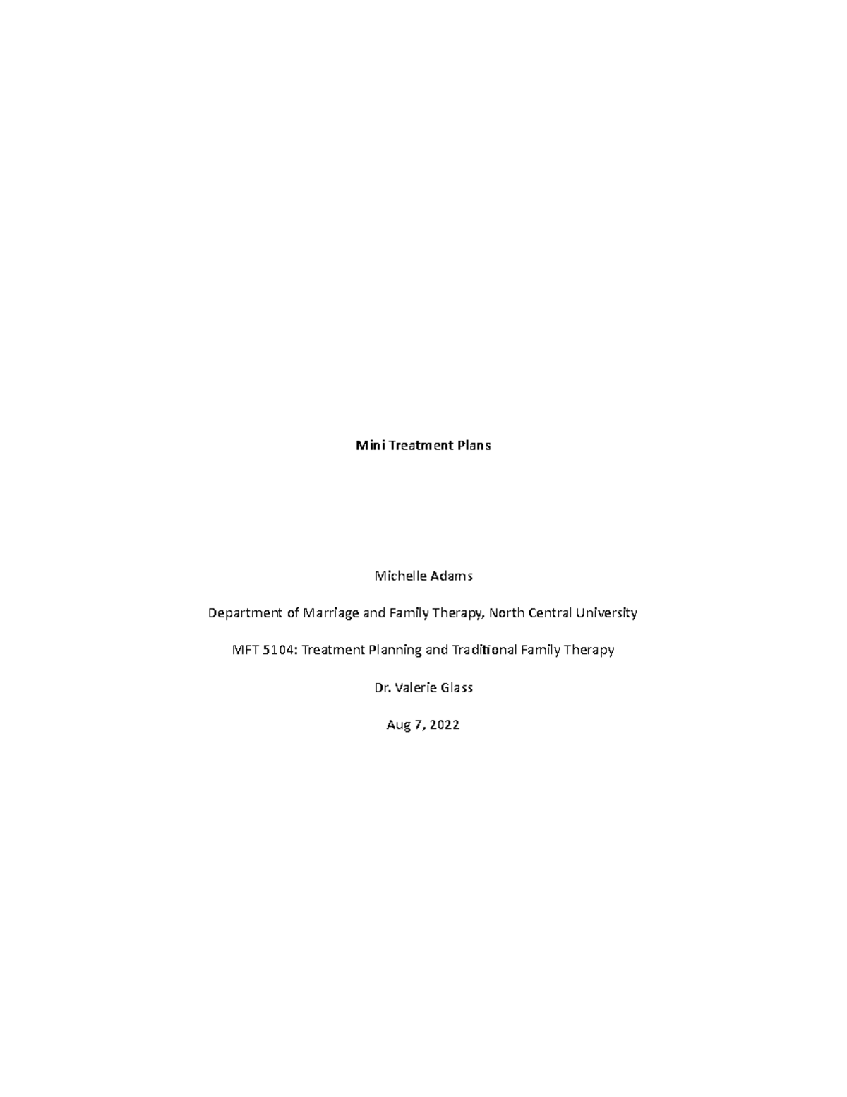 MFT 5104-Mini Treatment Plans Using Structural and EFT Approaches - Studocu