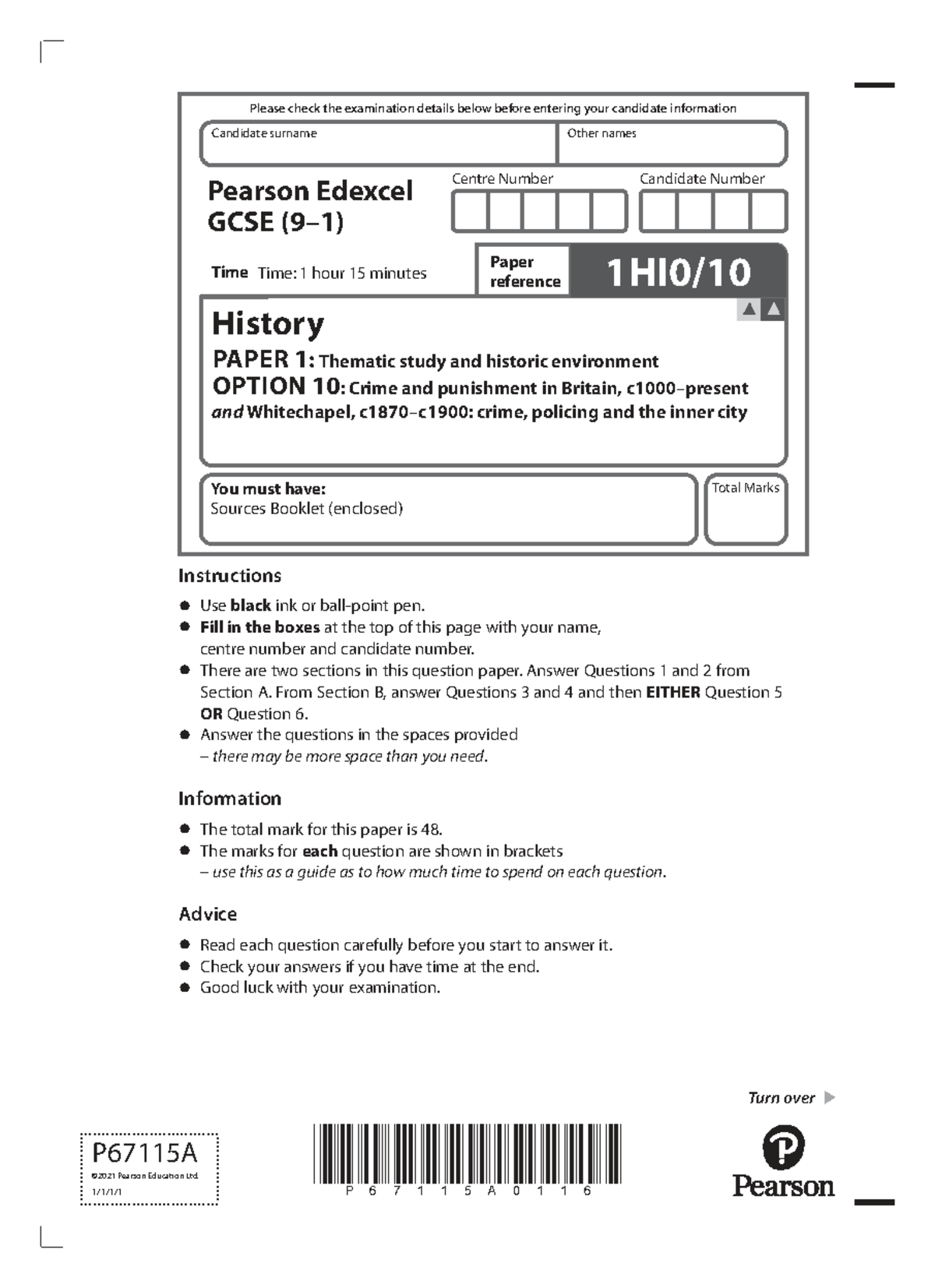 Edexcel GCSE History Paper 1: Option 10 - November 2021 Exam Details ...