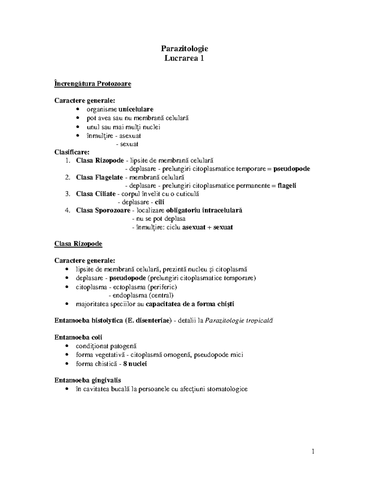 Paraziti LP - Lecture notes 1-100 - Parazitologie Lucrarea 1 Încreng ...