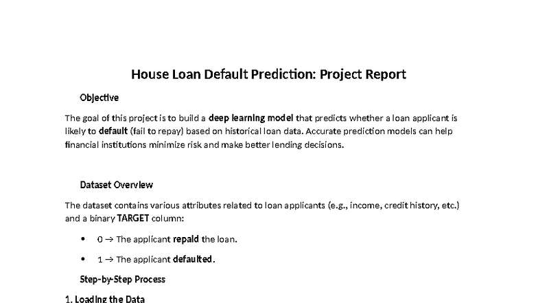 Deep Learning Model for House Loan Default Prediction: Project Report ...